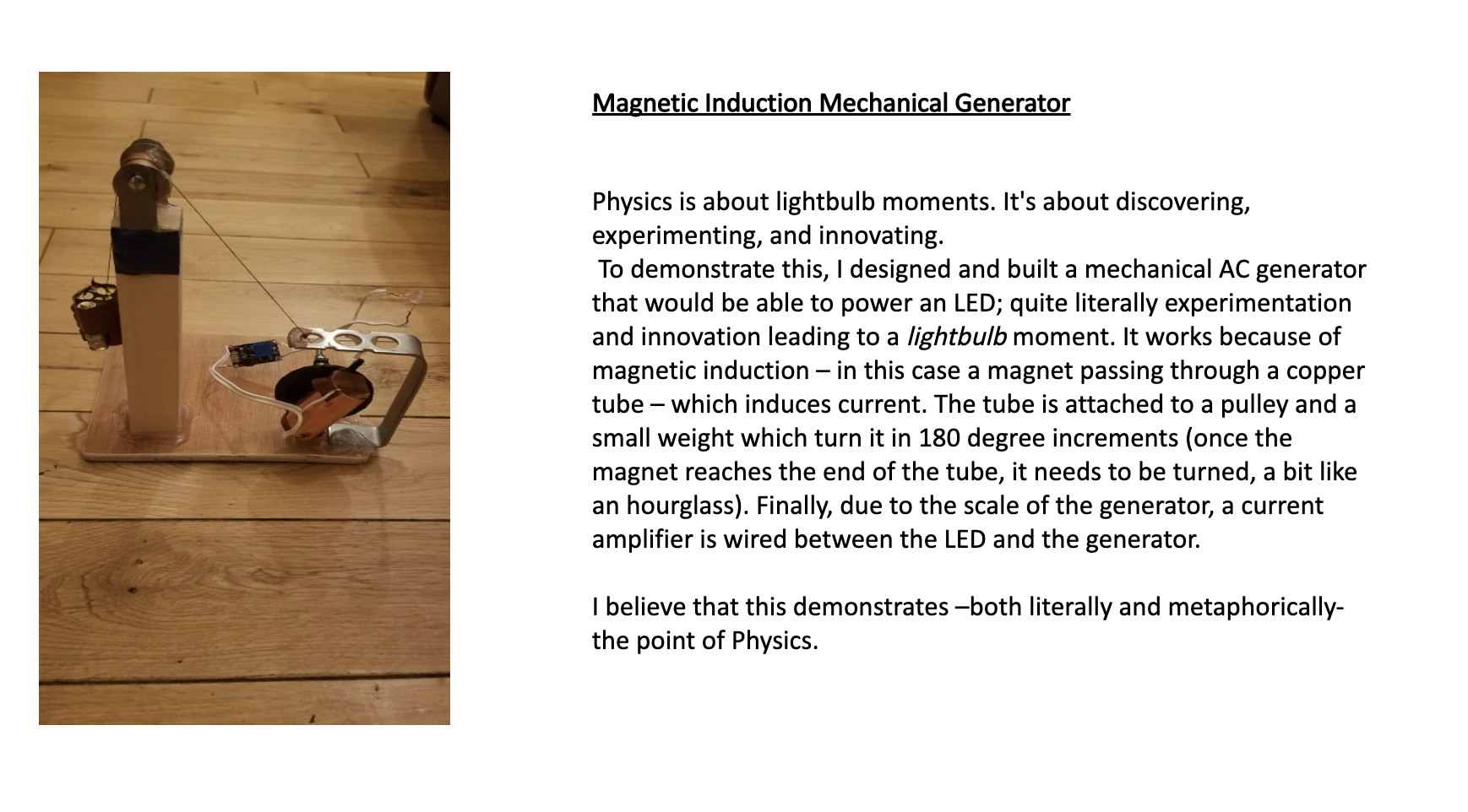 Runner-up: Magnetic Induction Generator - The Eurekas – A Limit Less ...